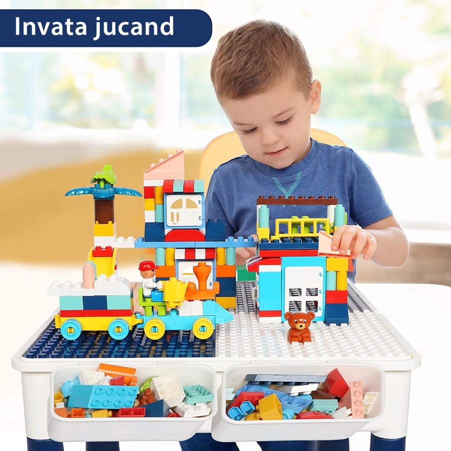 Masa lego pentru copii 186 cuburi + scaunel de la Elastix Shop