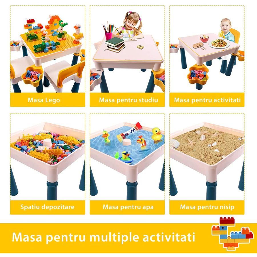 Masa lego pentru copii 186 cuburi + scaunel de la Elastix Shop