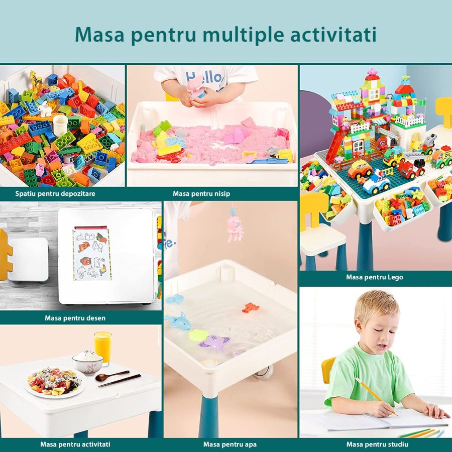 Masa lego pentru copii 186 cuburi + scaunel de la Elastix Shop