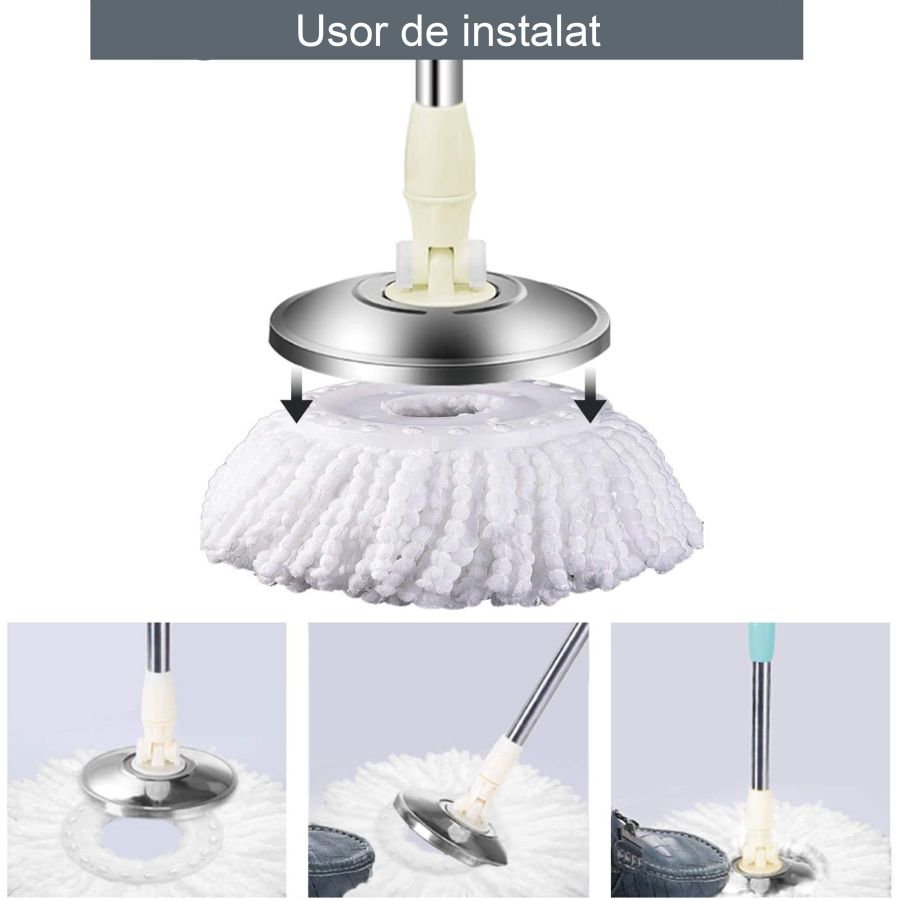Set mop rotativ din inox, 3 rezerve cadou, Elastix